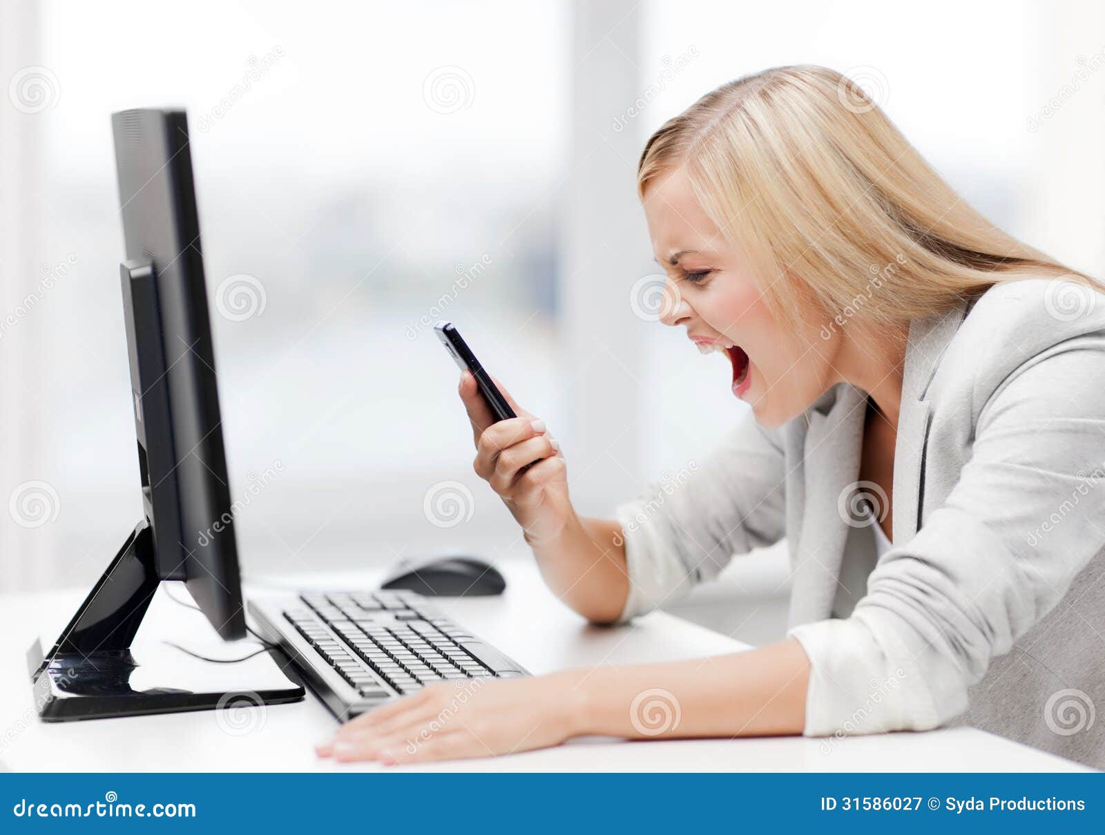 Angry woman with phone stock image. Image of office, dissatisfied ...