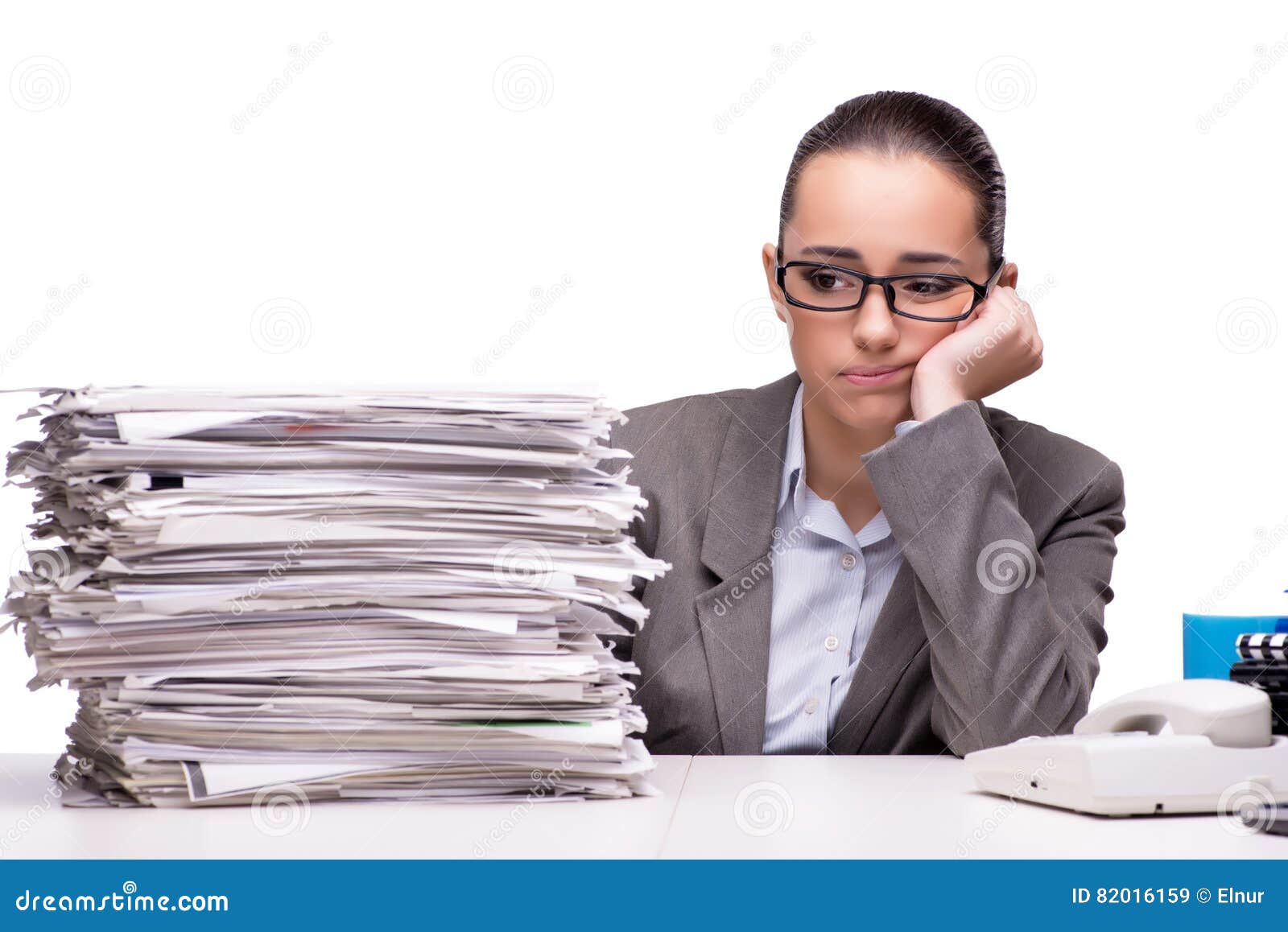 The Angry Woman with Piles of Paper on White Stock Image - Image of ...