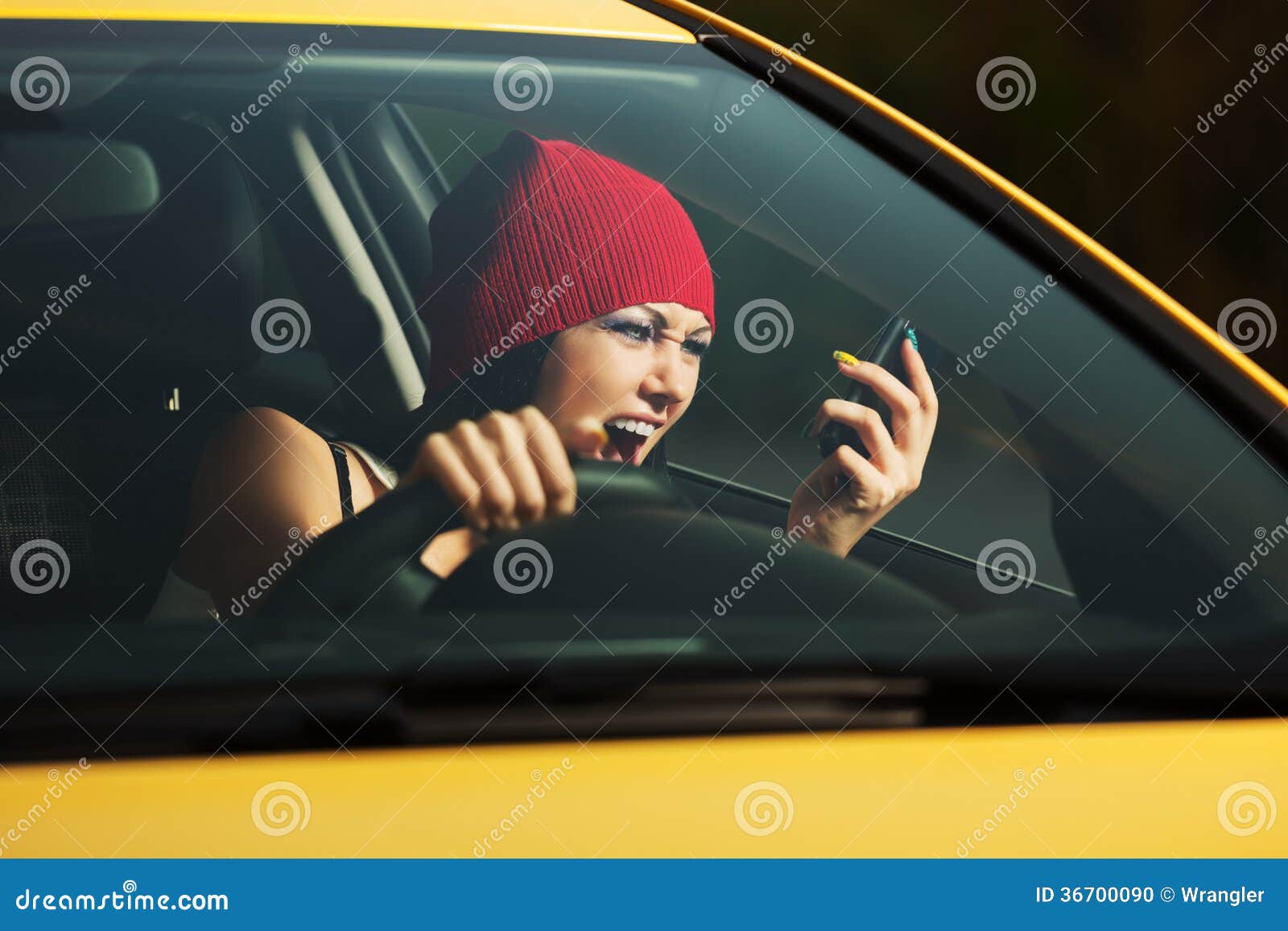 Angry Woman Shouting on the Phone in a Car Stock Photo - Image of ...