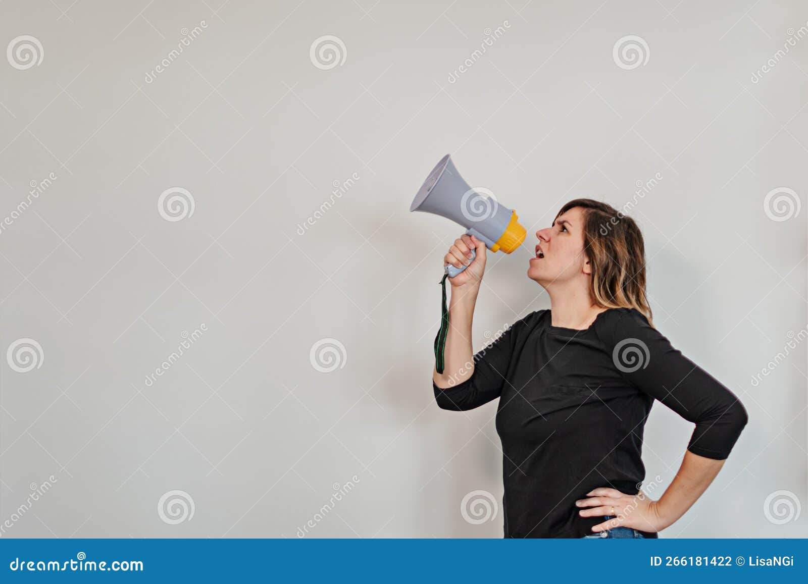 Angry Woman Shouting Upwards through a Loudspeaker Stock Photo - Image ... Angry Woman Shouting Upwards through a Loudspeaker Stock Photo - Image ...
