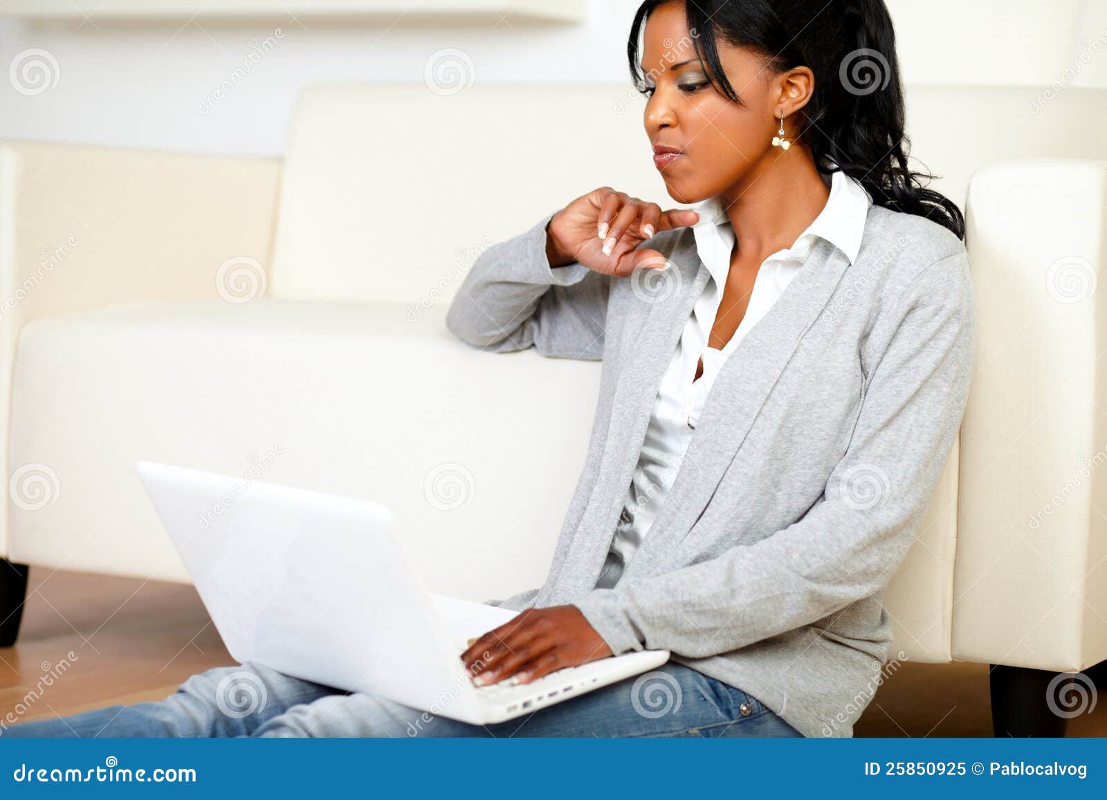Angry Woman Sitting on the Floor with a Laptop Stock Image - Image of ...