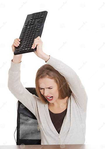 Angry Woman Throwing a Pc Keyboard Stock Photo - Image of computer ...