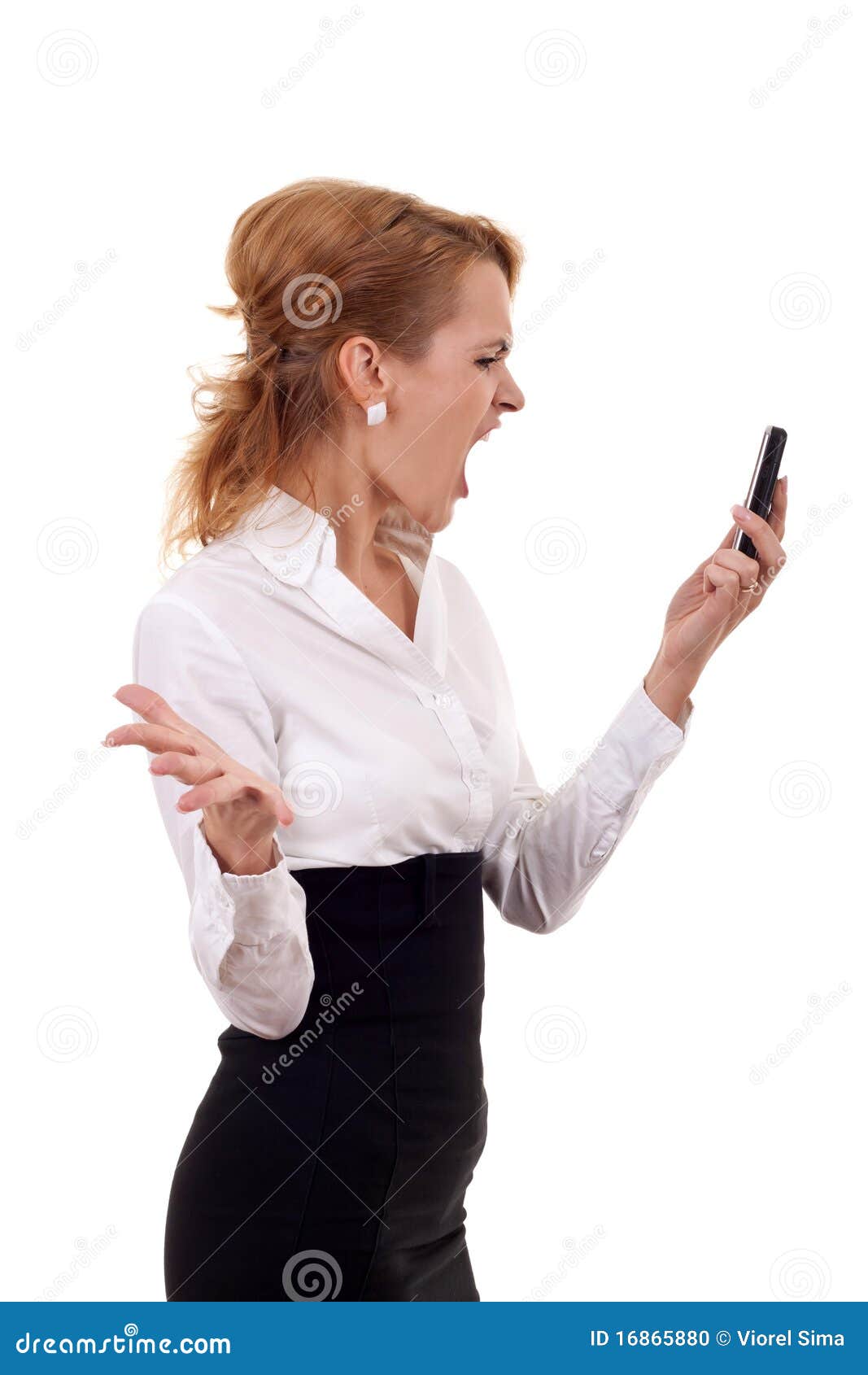 Angry Woman Yells at Cell Phone Stock Photo - Image of business, beauty ...
