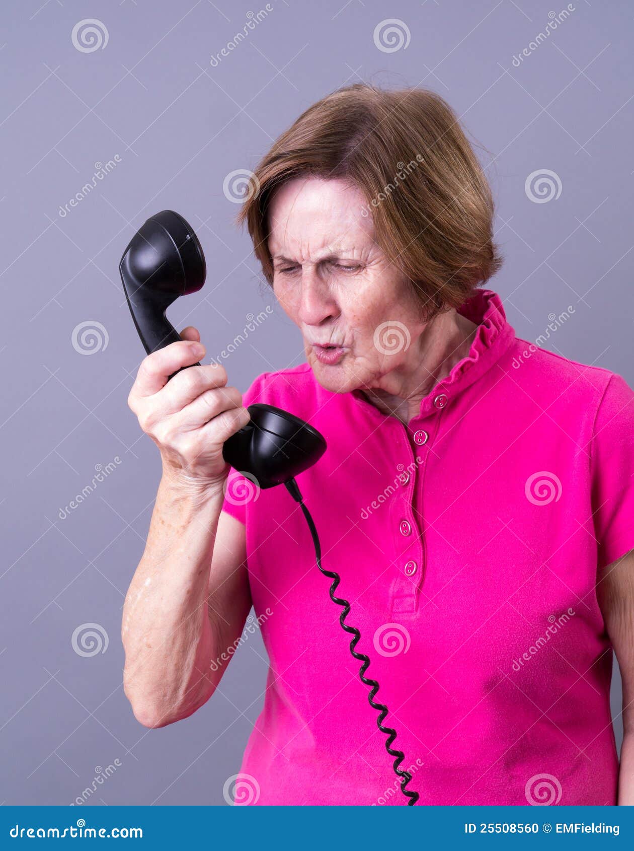 Angry Women with Vintage Telephone Stock Photo - Image of senior, angry ...