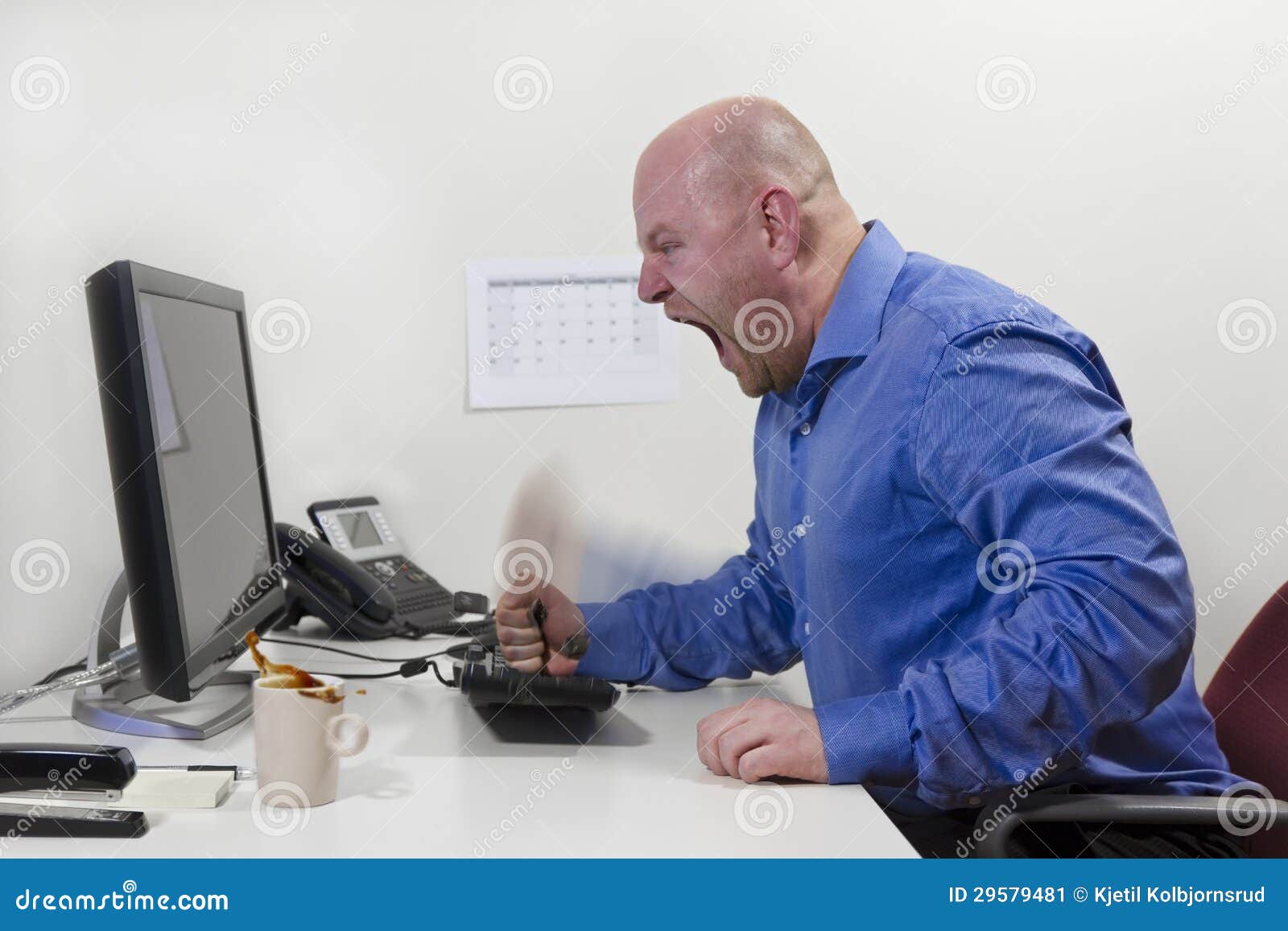 Angry Worker Hit His Keyboard Stock Image - Image of coffee, emotional ...