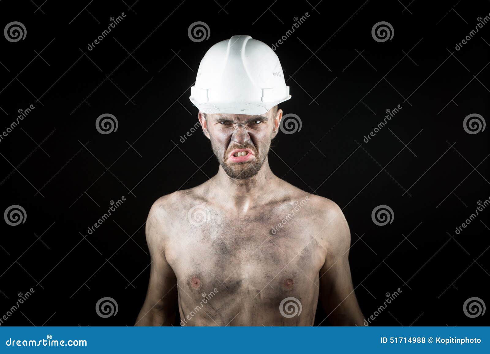 Angry Working in a Dirty Helmet Stock Photo - Image of handyman ...