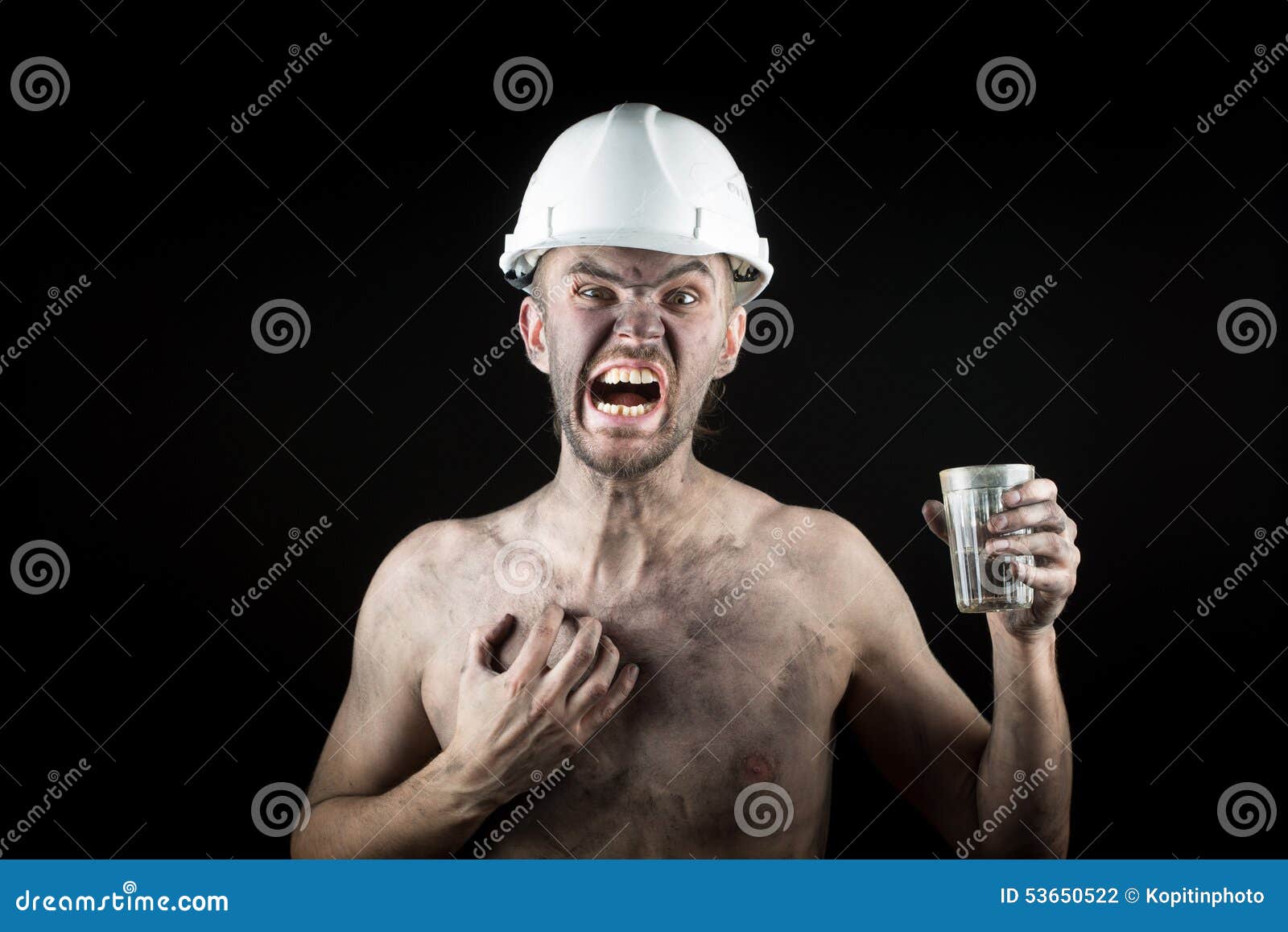 Angry Working in a Dirty Helmet Stock Photo - Image of grime, face ...