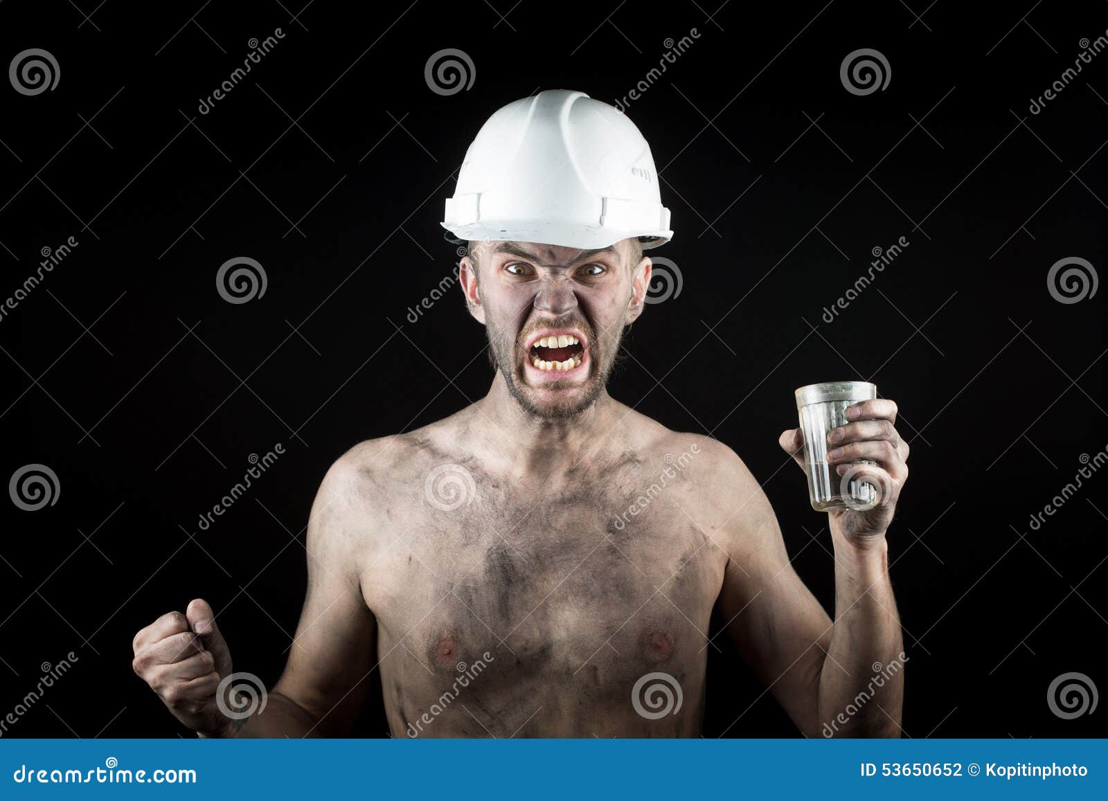 Angry Working in a Dirty Helmet Stock Photo - Image of alcohol, foreman ...