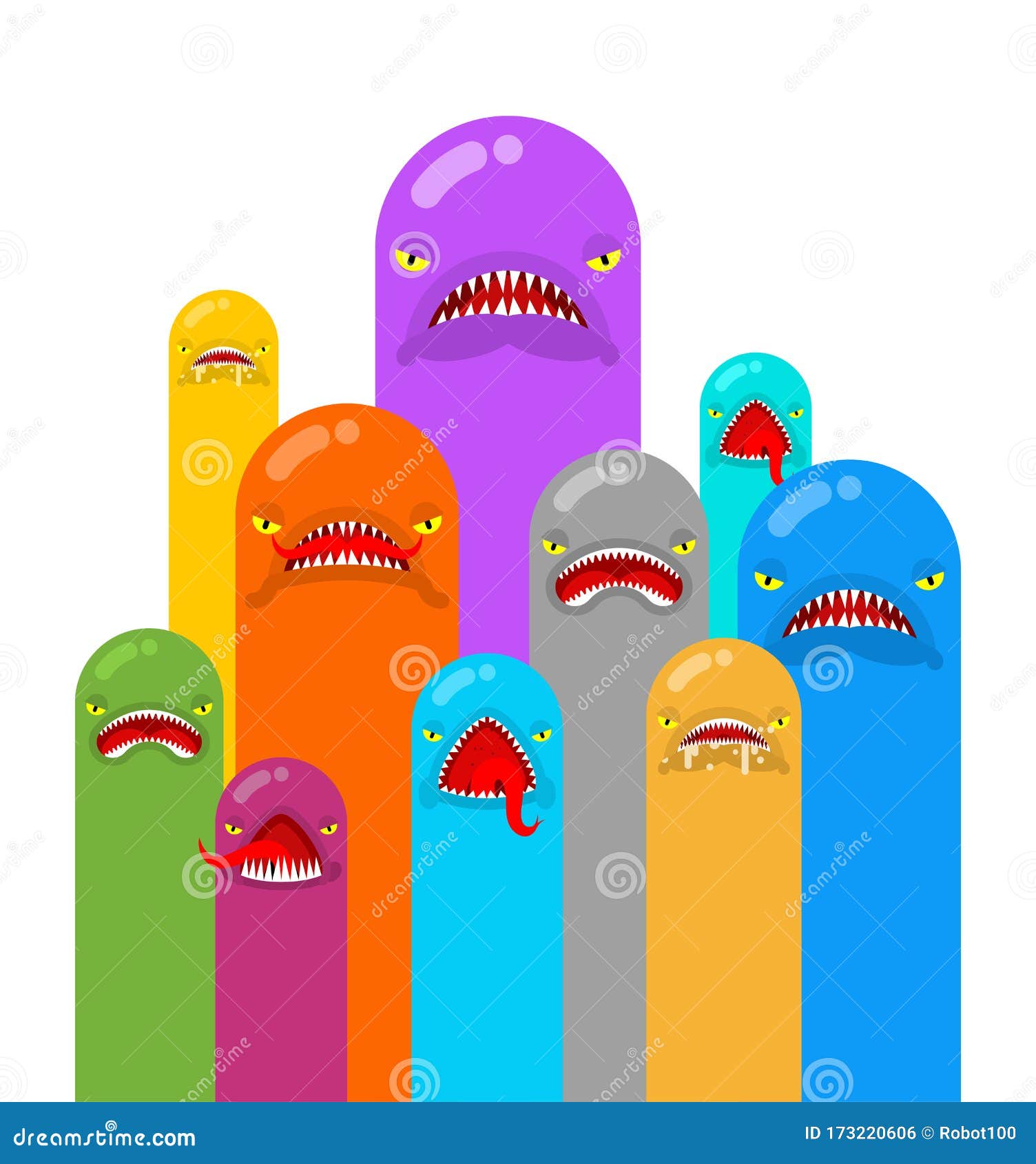 Angry Worm Set. Evil Worms Isolated Stock Vector - Illustration of ...