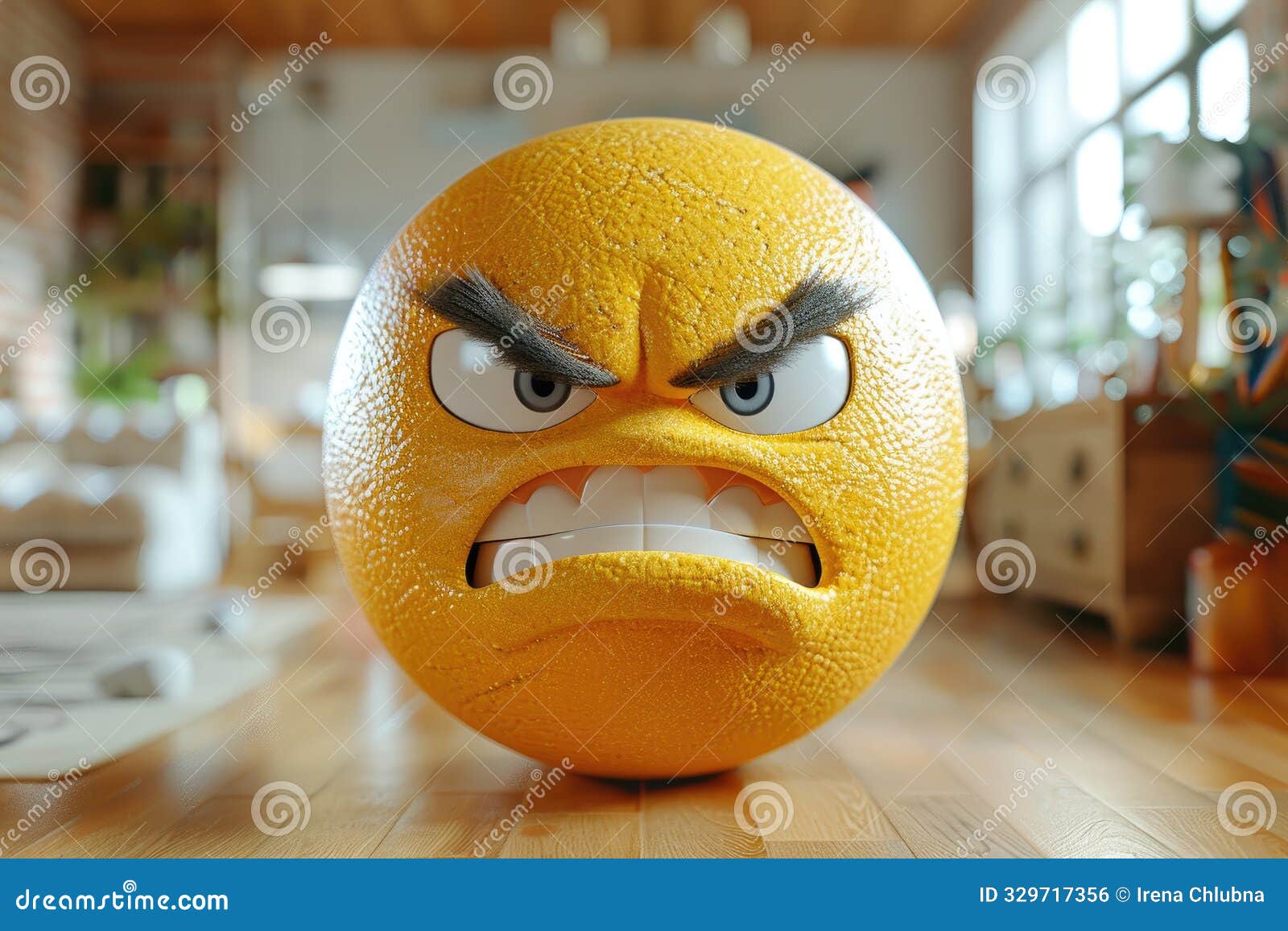 Angry Yellow Sphere With Exaggerated Facial Expression Royalty-Free ...