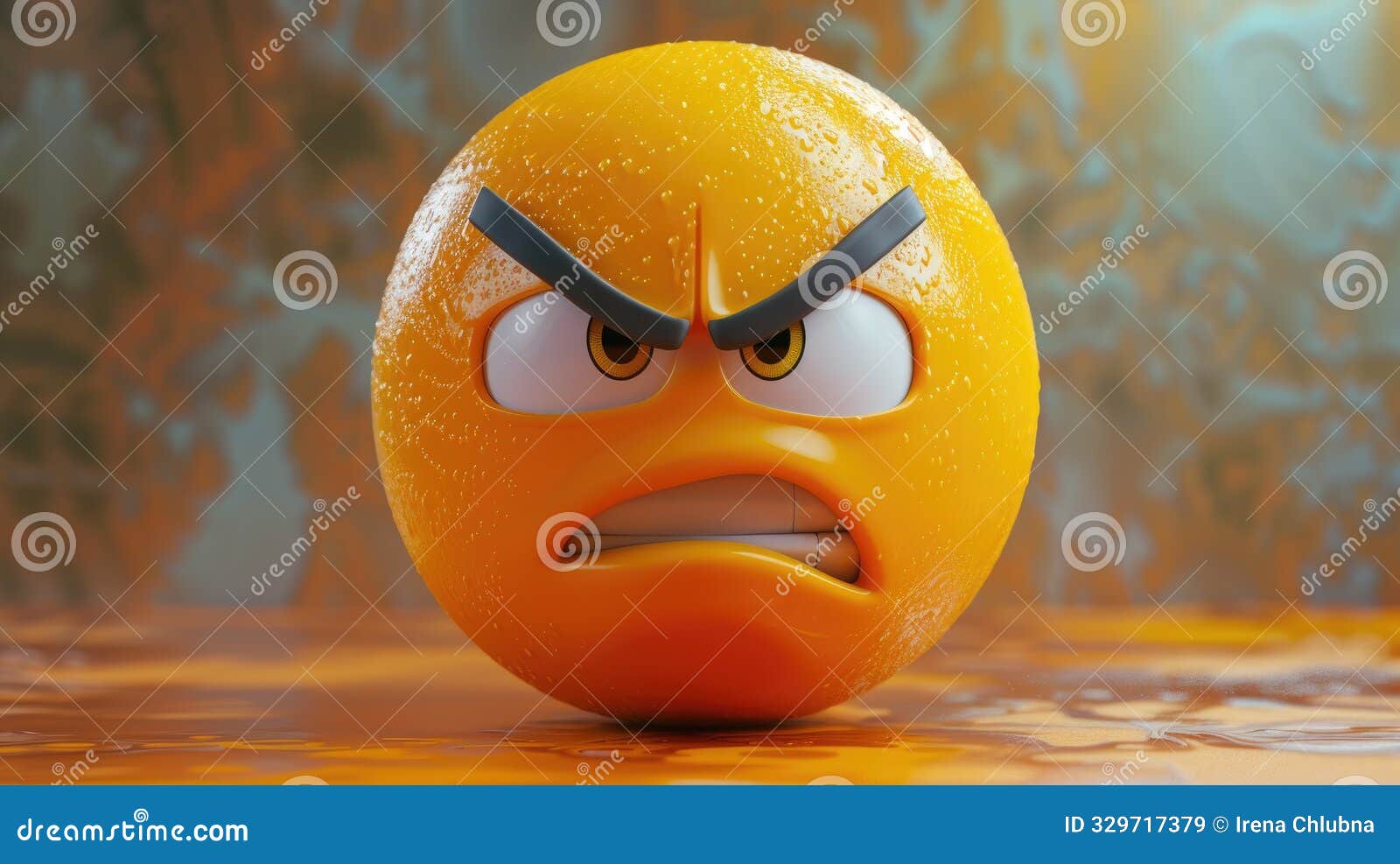 Angry Yellow Sphere with Exaggerated Facial Expression Stock ...