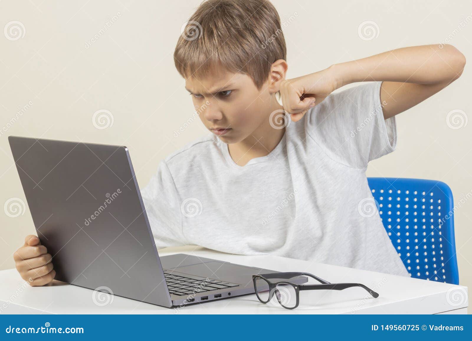 Angry Young Boy Want To Hit Laptop Computer Stock Image - Image of ...