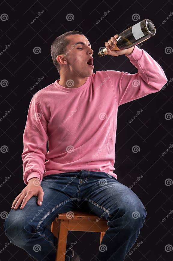 Angry Young Drink from a Bottle of Wine Stock Image - Image of drinker ...