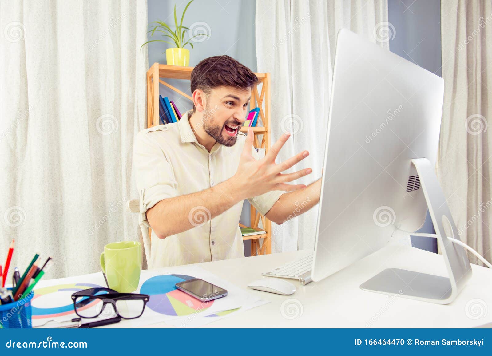 Angry Young Furious Man Screaming on His Computer Stock Photo - Image ...