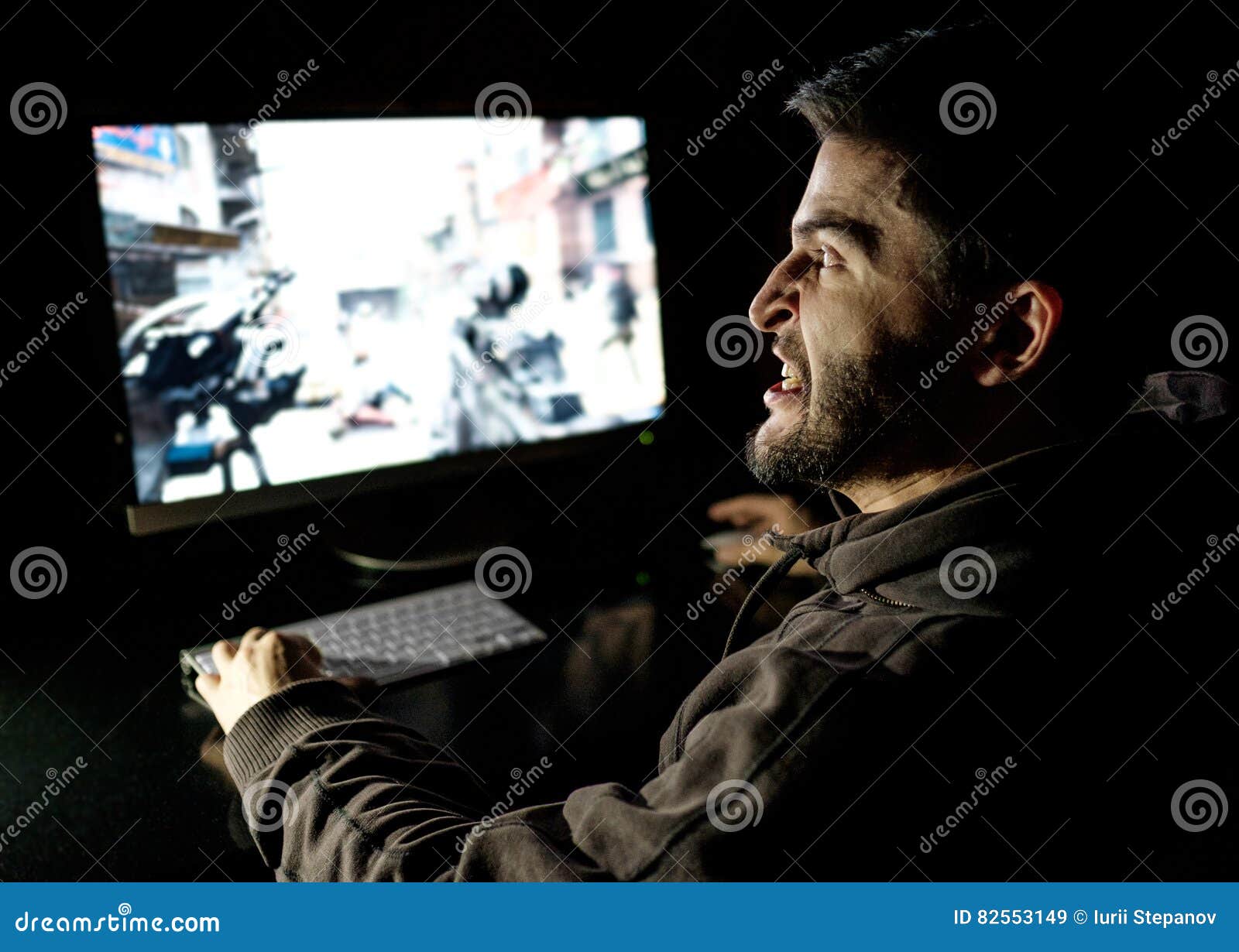 Angry Young Gamer Playing Videogame Stock Image - Image of concept ...