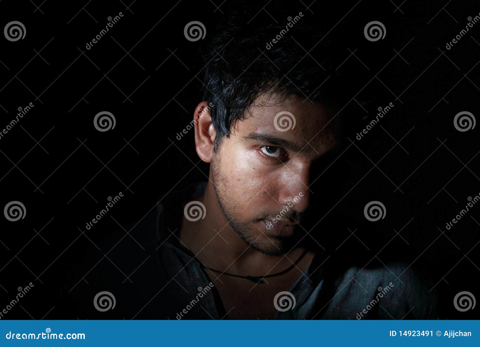 Angry Young Man in Darkness Stock Image - Image of artistic, lips: 14923491