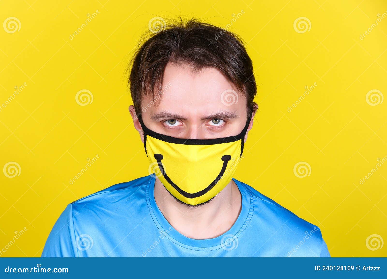 Angry Young Man in a Happy Mask Stock Image - Image of mask, annoyed ...