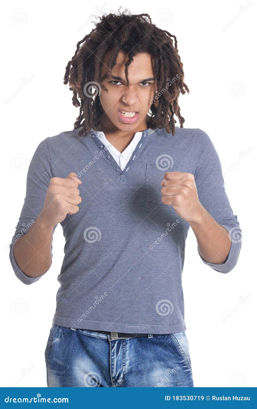 Angry Young Man Posing Against White Background Stock Image - Image of ...