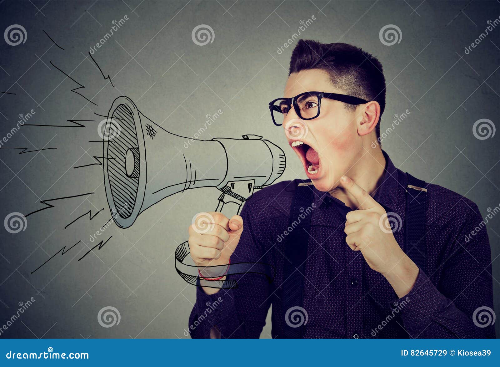 Angry Young Man Screaming in Megaphone Stock Image - Image of liar ...