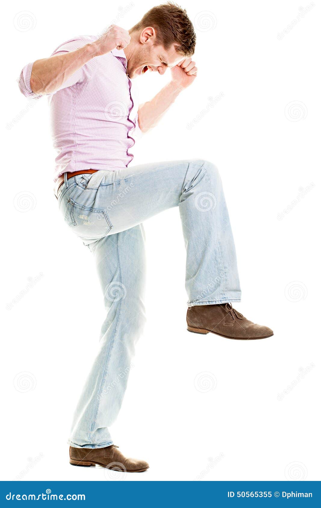 Angry Young Man Smashing Something - Isolated on White Background Stock ...