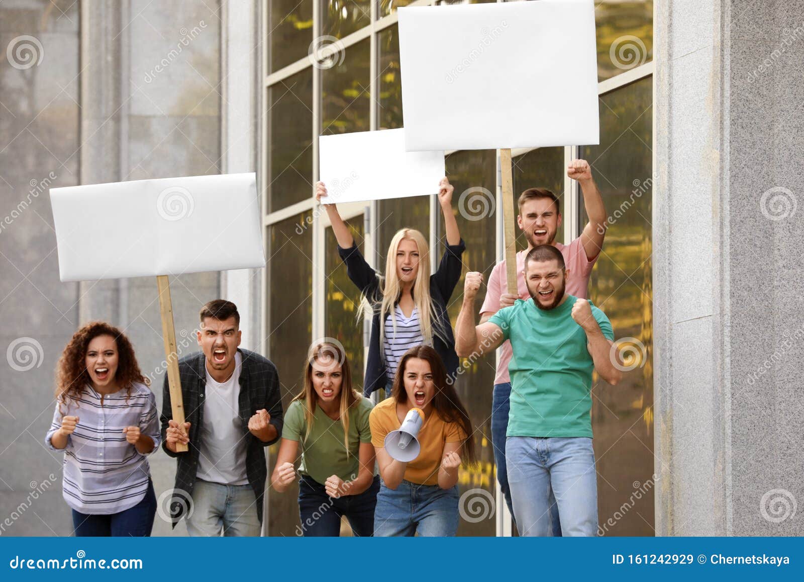 Angry Young Woman with Megaphone Leading Protest Stock Image - Image of ...