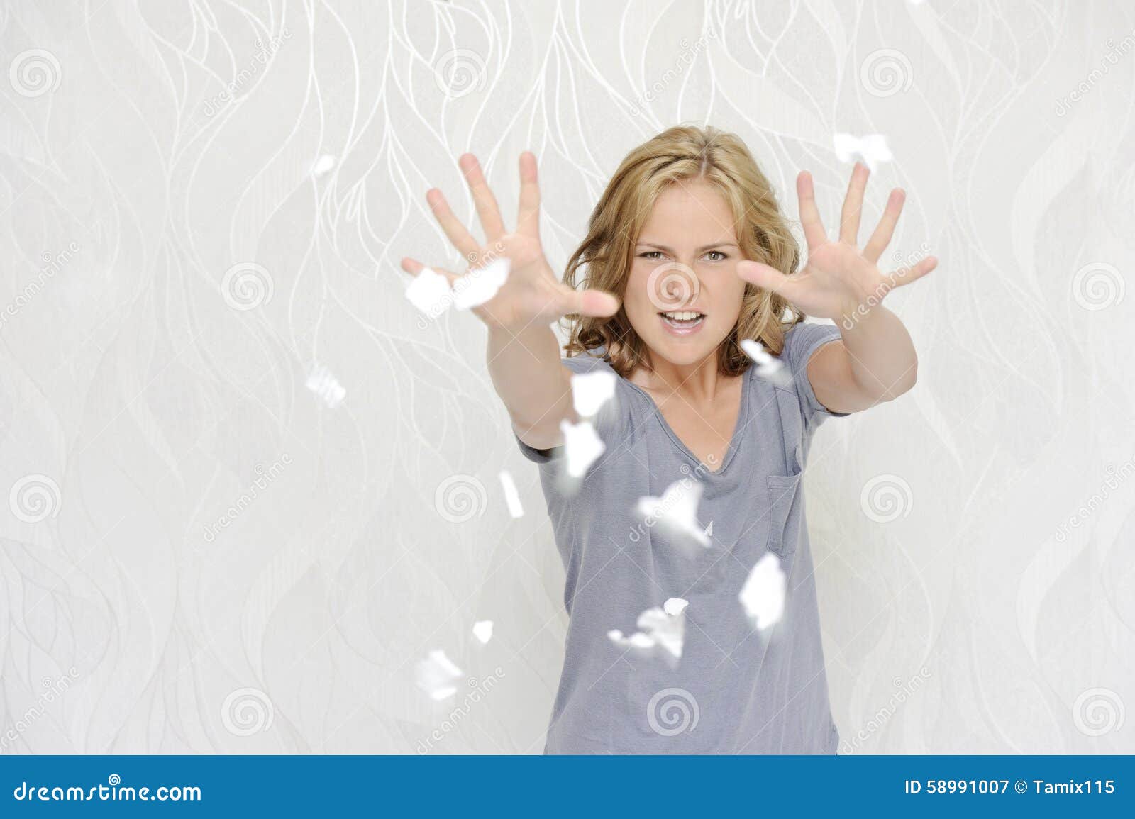 Angry Young Woman Throwing Ripped Papers Stock Image - Image of paper ...