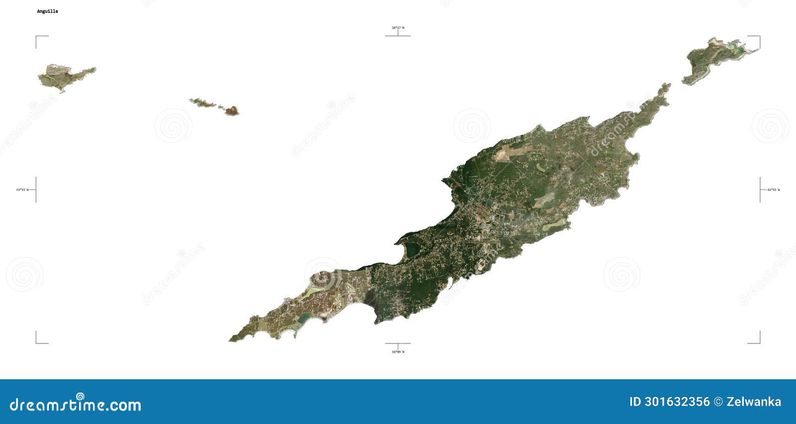 Anguilla Shape on White. Low-res Satellite Stock Illustration ...
