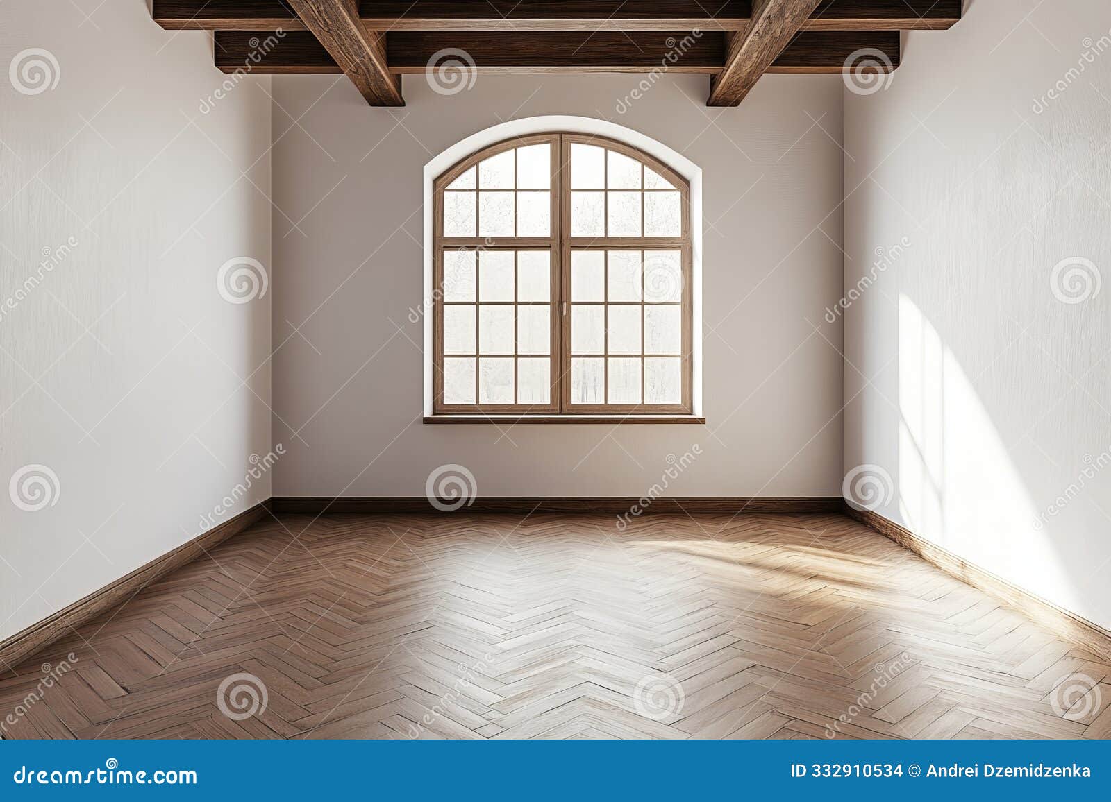 Angular Arch Window in Beige Living Room with Empty Interior Stock ...