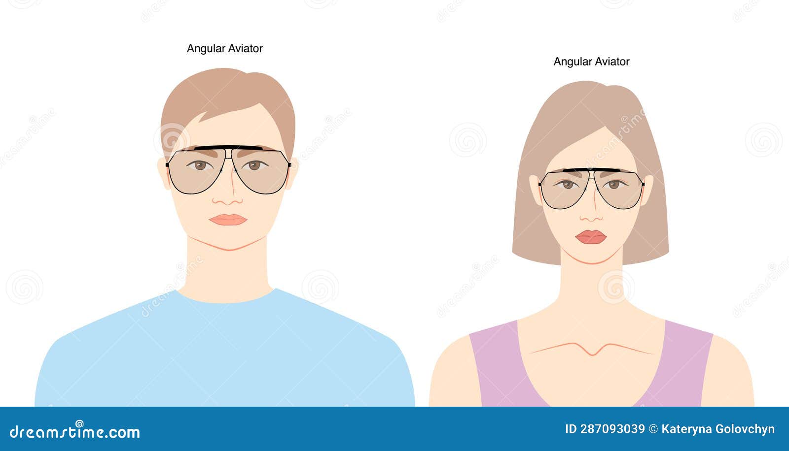 Angular Aviator Frame Glasses on Women and Men Flat Character Fashion ...