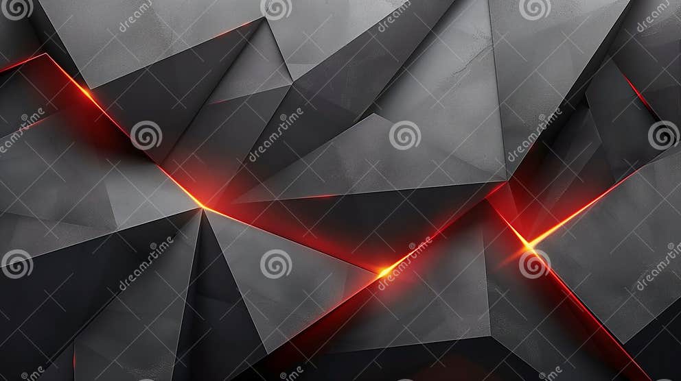 Angular Black Geometric Shapes with Red Glows Stock Illustration ...