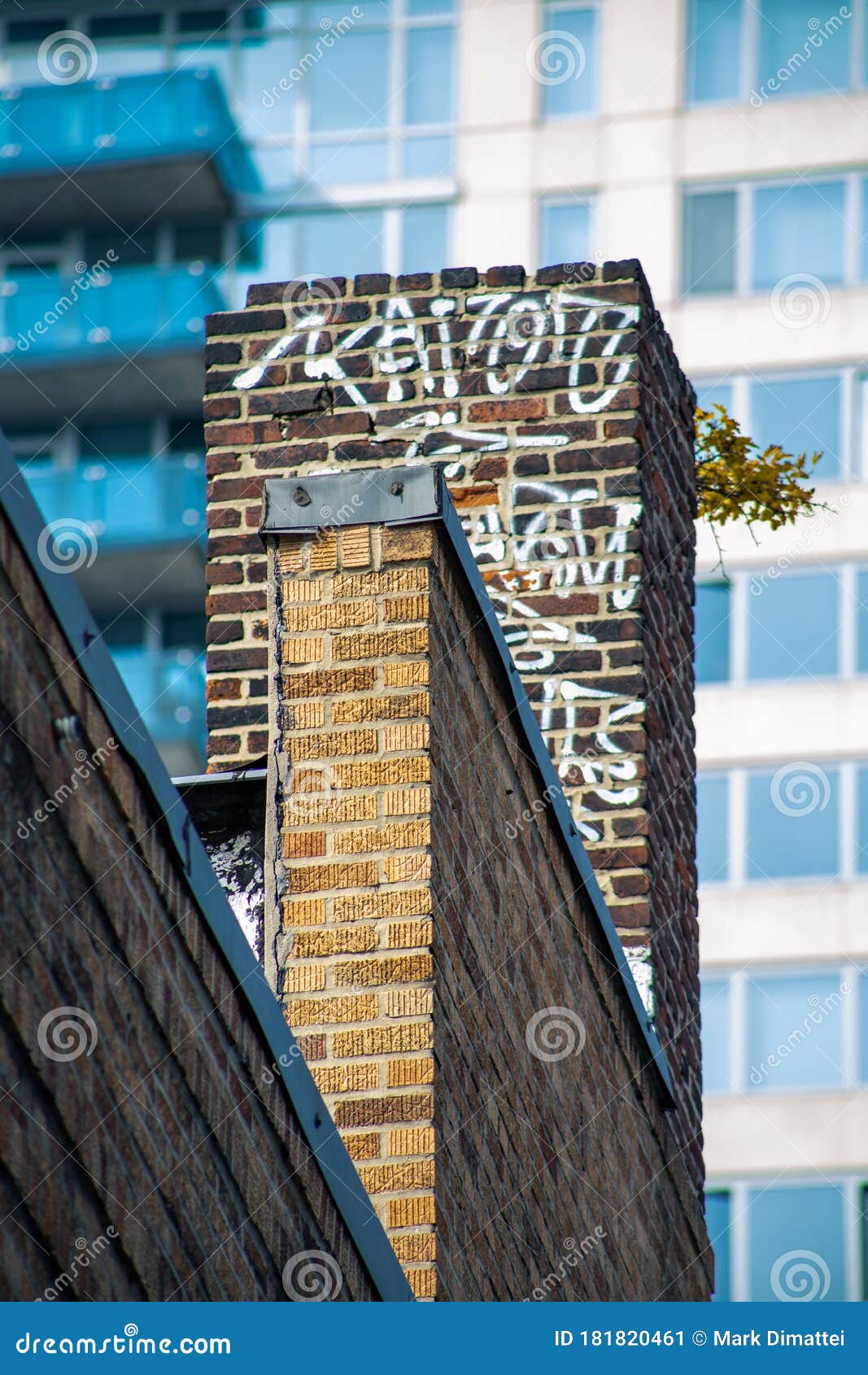 Angular Chimney Abstract Urban Portrait with White Graffiti Writing ...