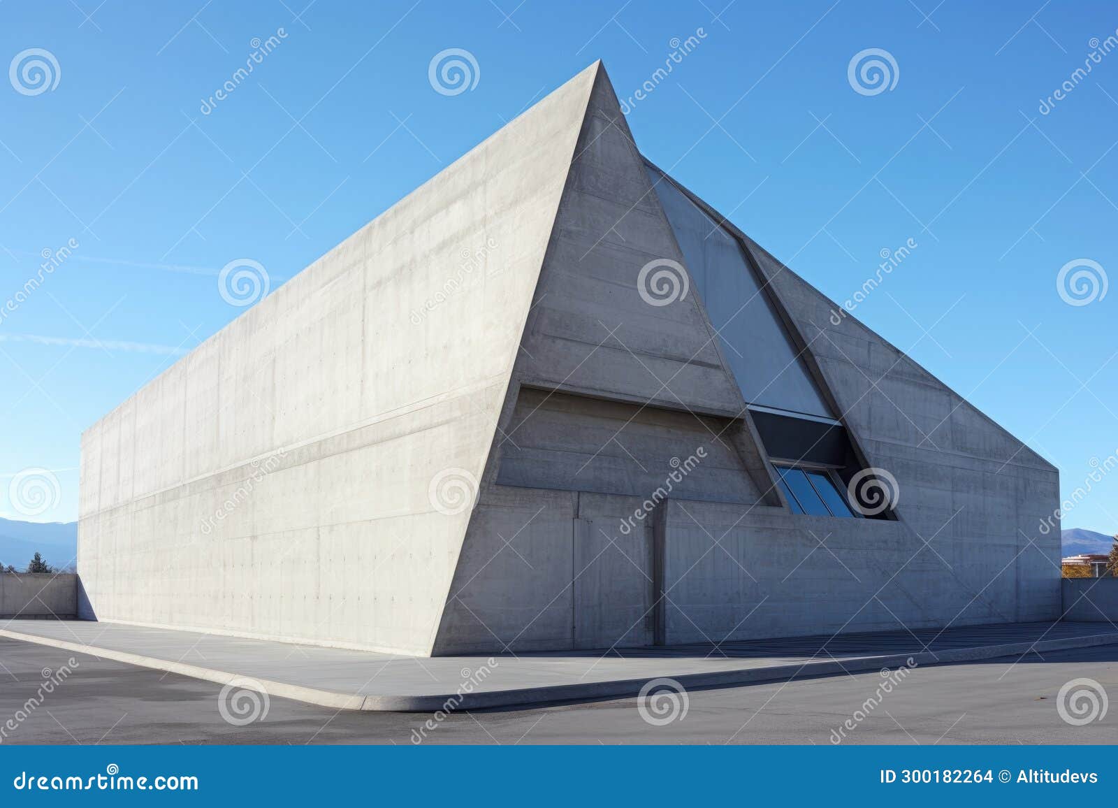 An Angular Grey Concrete Building with Clear Blue Sky Backdrop Stock ...