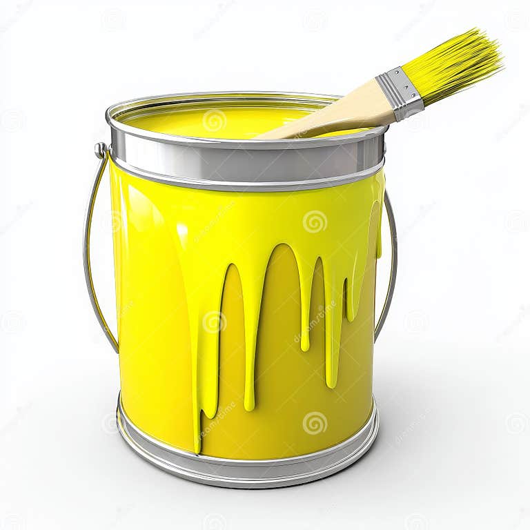 Angular Painting Can and Brush with Dripping Paint Isolated on ...