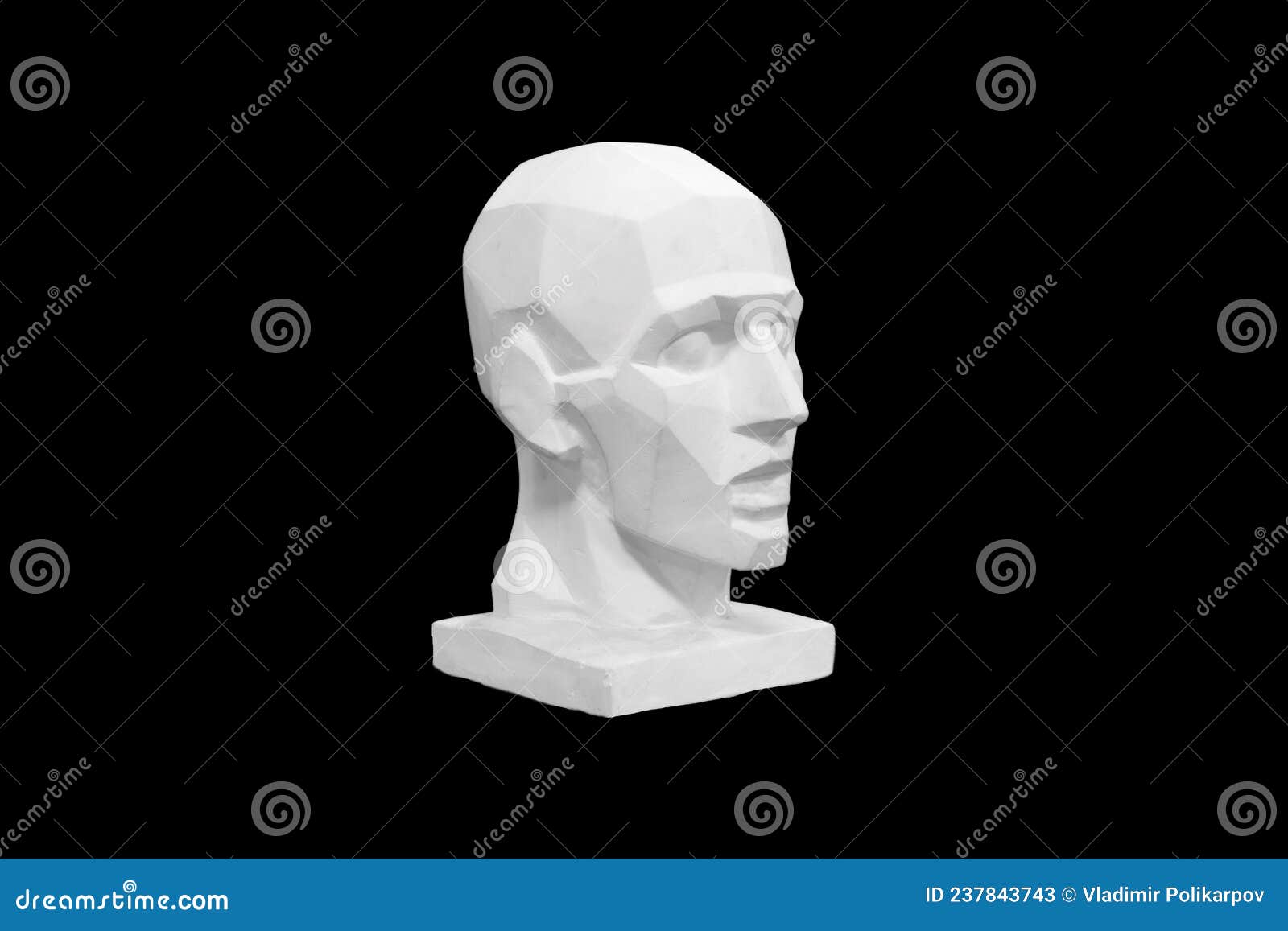 Angular Plaster Man Head Isolated on Black Background Stock Image ...