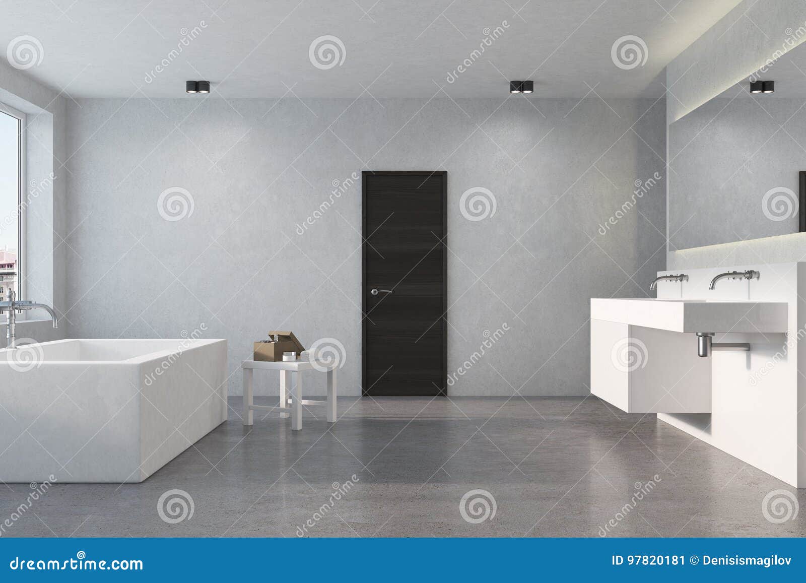 Angular Tub, Concrete Bathroom Stock Illustration - Illustration of ...