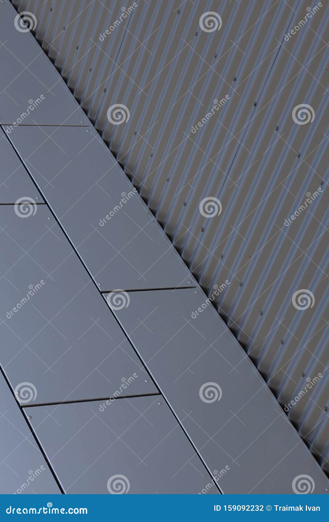 Angular View of Corner of Building - Junction of Grey Smooth Tiled Wall ...