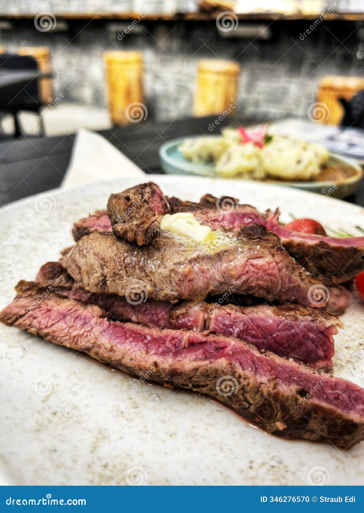 Angus Beef Steak on a White Big Plate Stock Photo - Image of slice ...