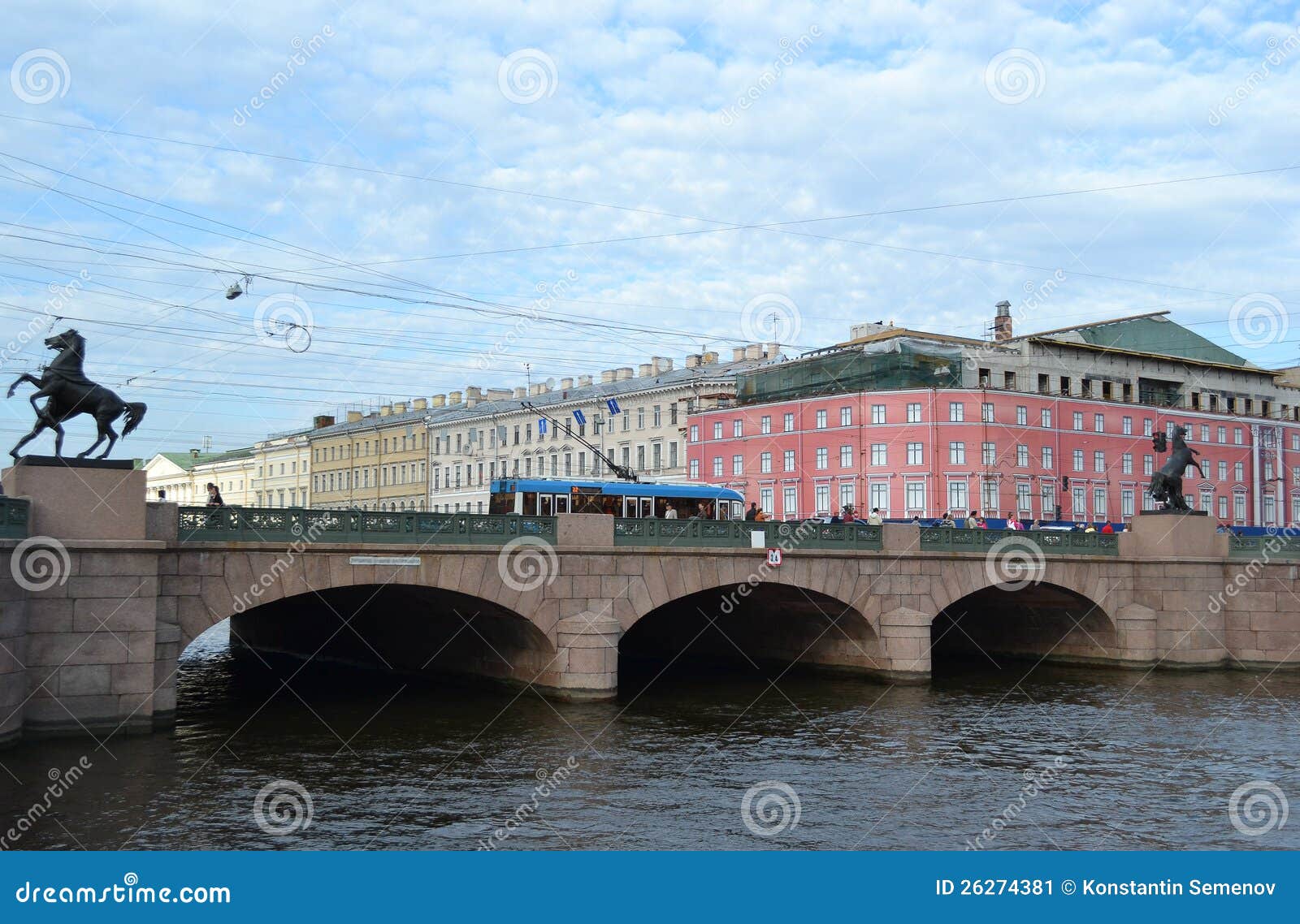 Anichkov Bridge and Fontanka River Stock Image - Image of beautiful ...