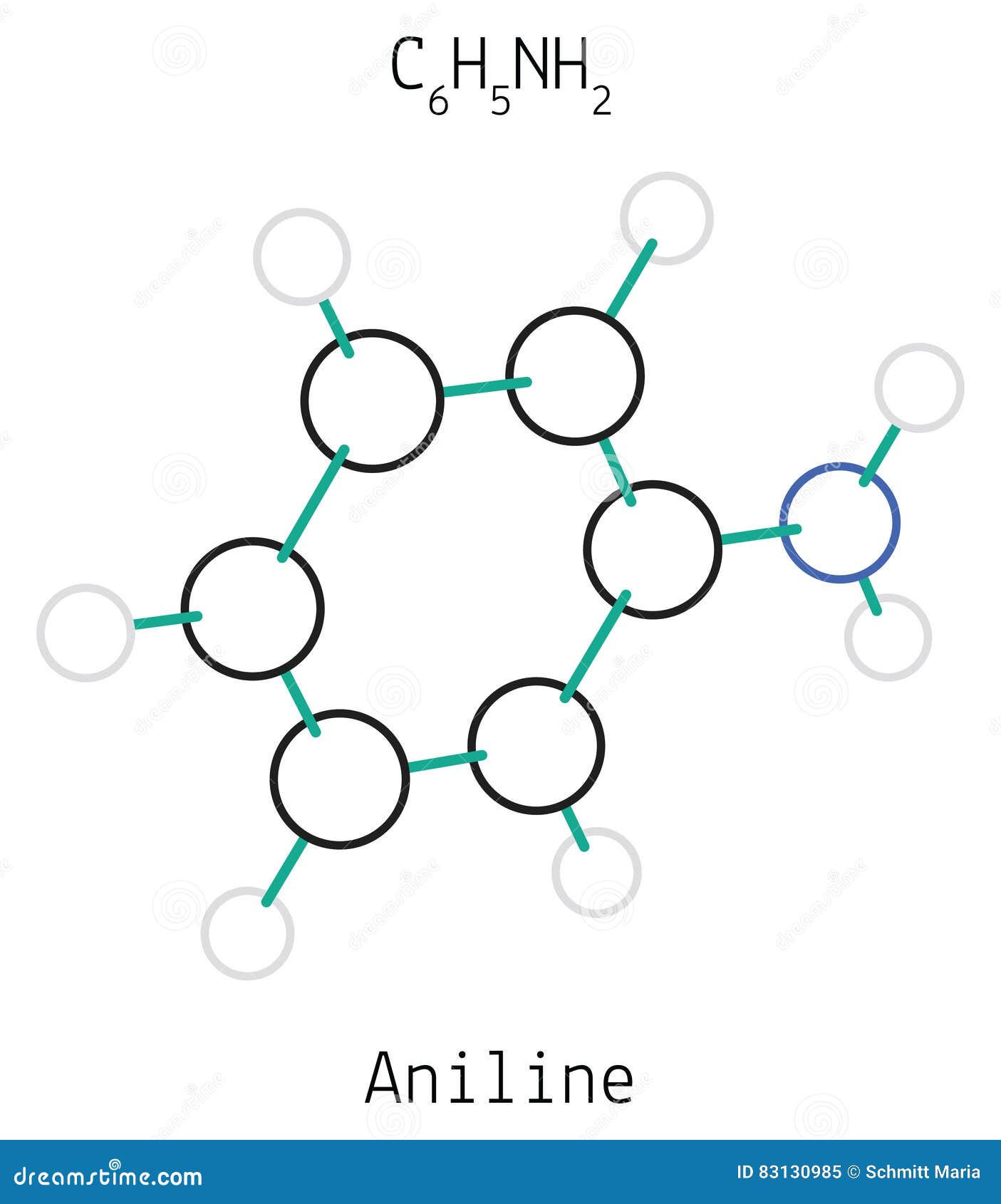 Aniline Molecule. Also Known As Phenylamine, Aminobenzene. Skeletal ...
