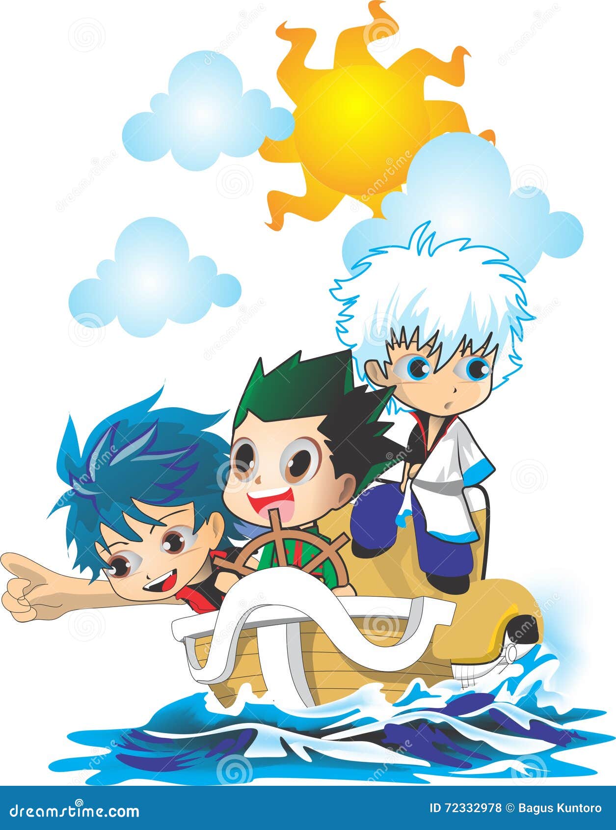 Animado Del Chibi 3 En El Barco Ilustración del Vector - Ilustración de ...