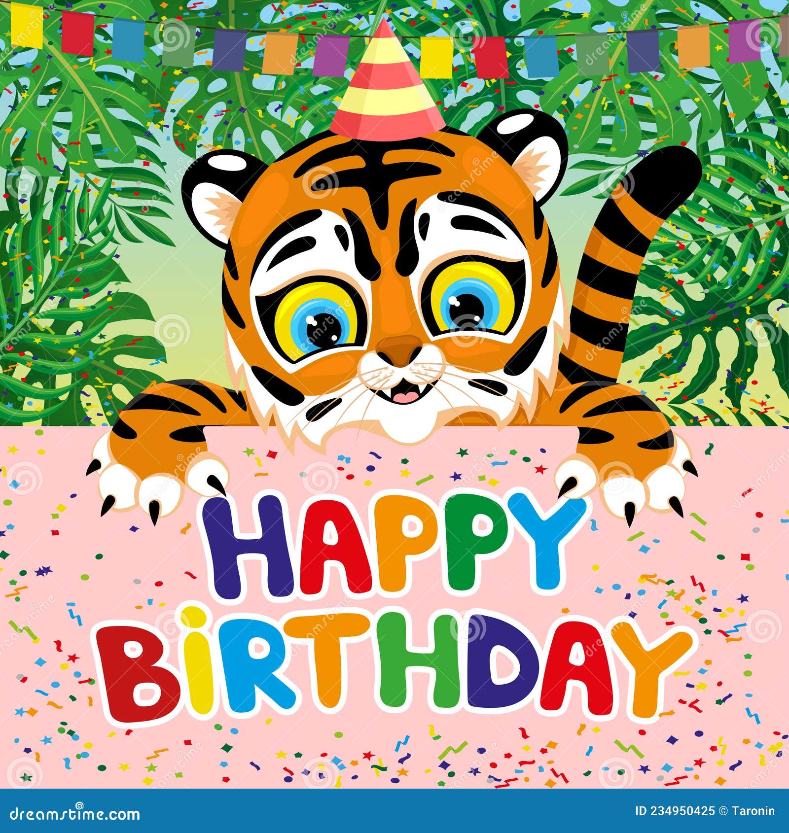 Cute Tiger and Birthday Greetings. Stock Vector - Illustration of cute ...