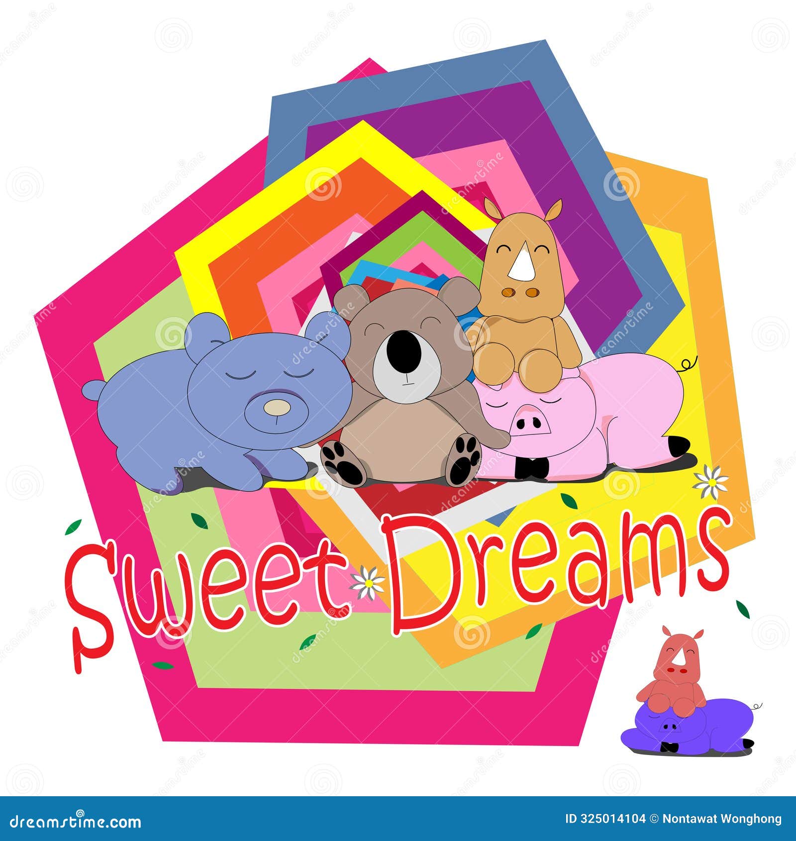 Cartoon Animals Sleeping Sweet Dreams Stock Illustration - Illustration ...