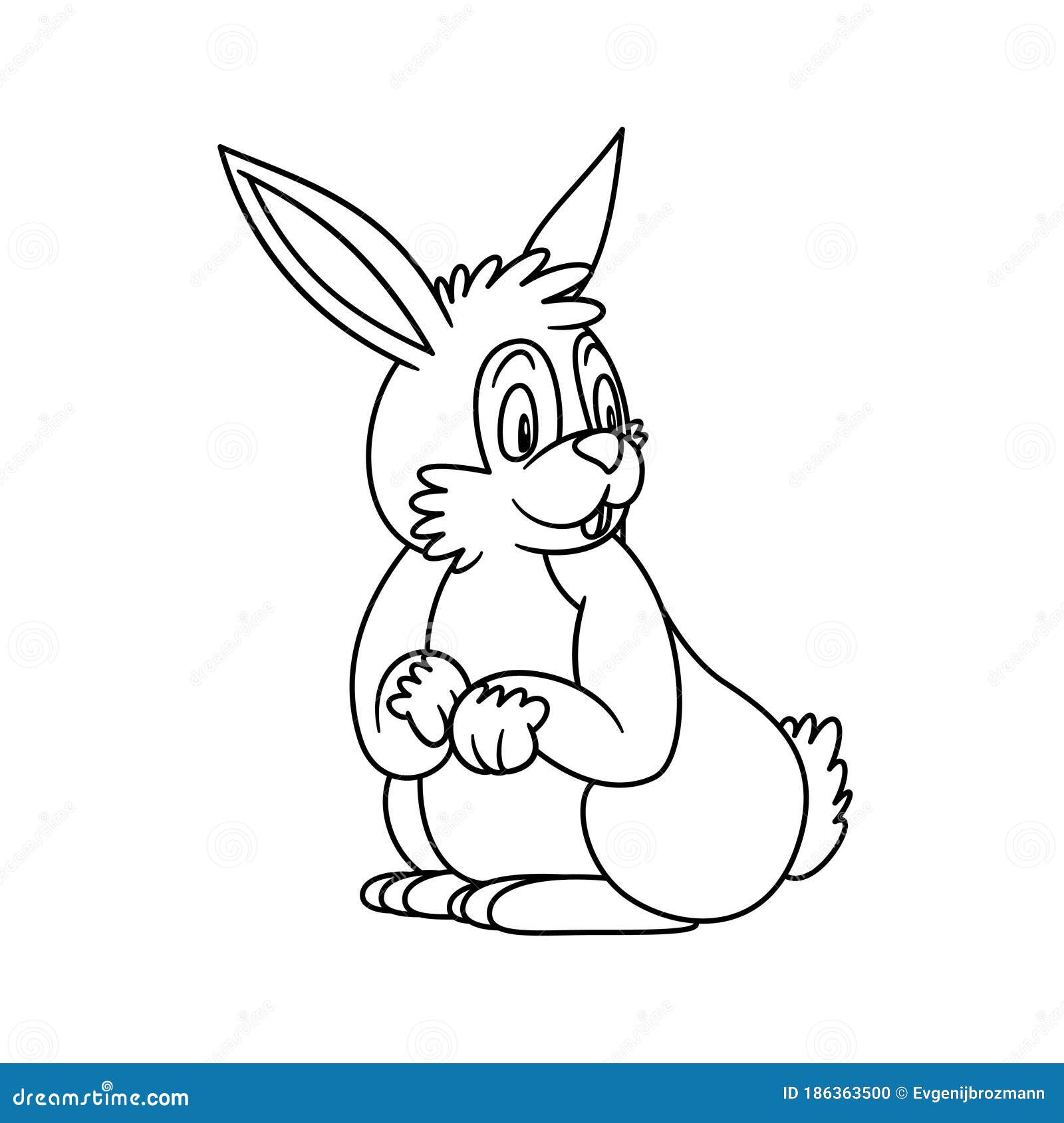 Rabbit, Uncolored Coloring Page Illustration For The Children Cartoon ...