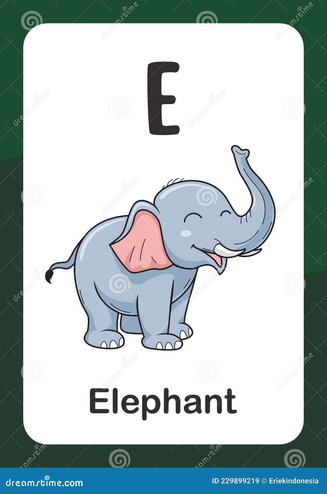 Animal Alphabet Flash Card - E for Elephant Stock Vector - Illustration ...