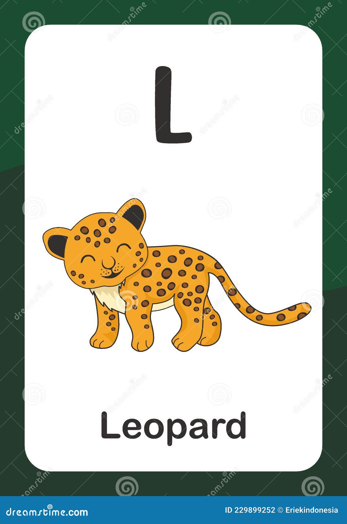 Animal Alphabet Flash Card - L for Leopard Stock Vector - Illustration ...