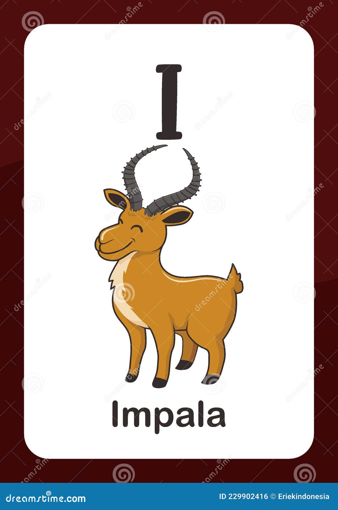 Animal Alphabet Flashcard - I for Impala Stock Vector - Illustration of ...