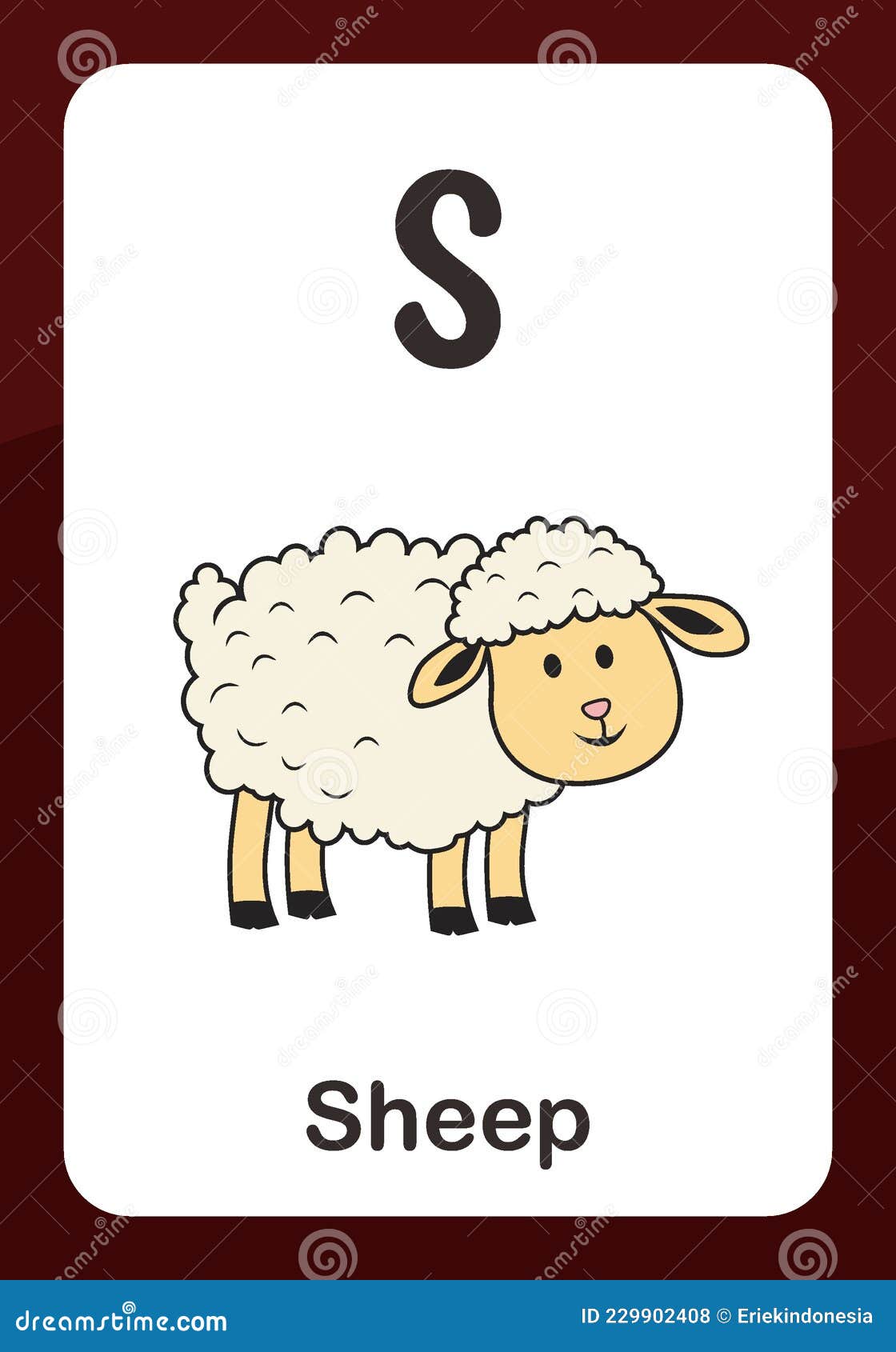 Animal Alphabet Flashcard - S For Sheep Vector Illustration ...