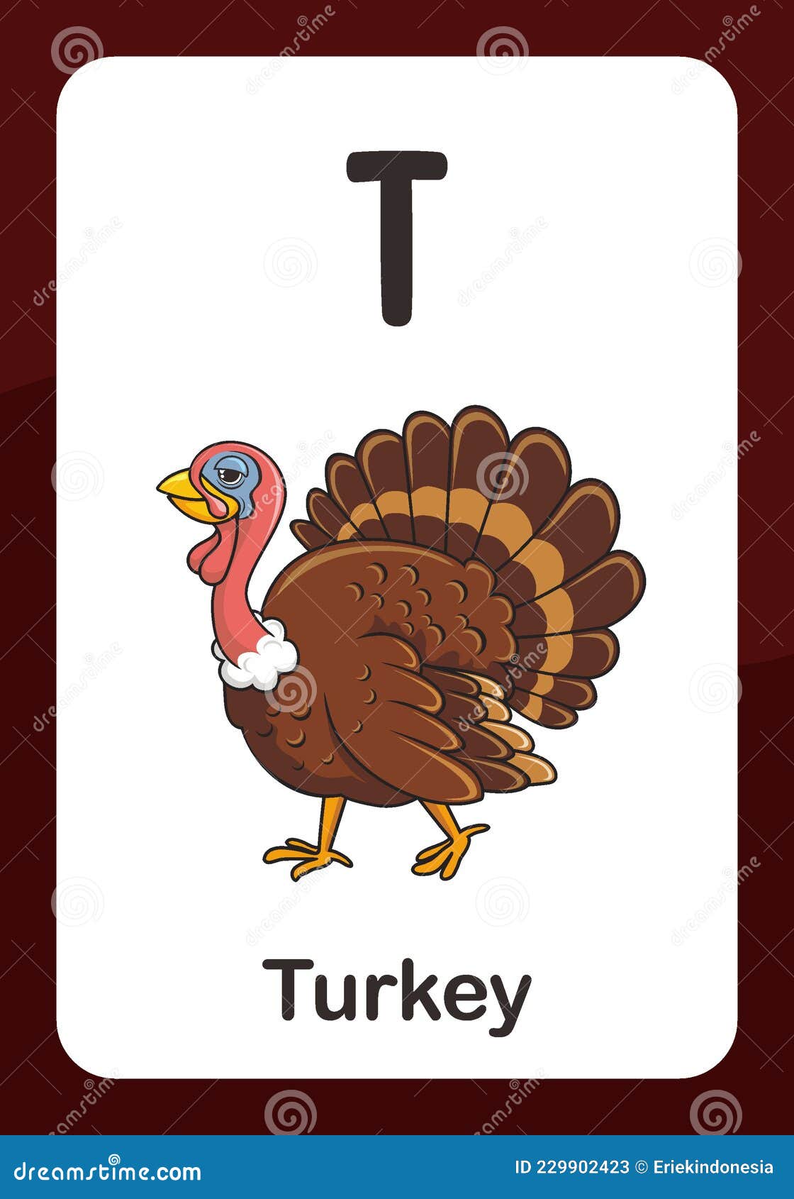 Animal Alphabet Flashcard - T for Turkey Stock Vector - Illustration of ...