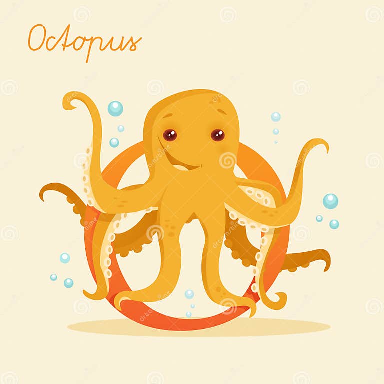 Animal Alphabet with Octopus Stock Illustration - Illustration of comic ...