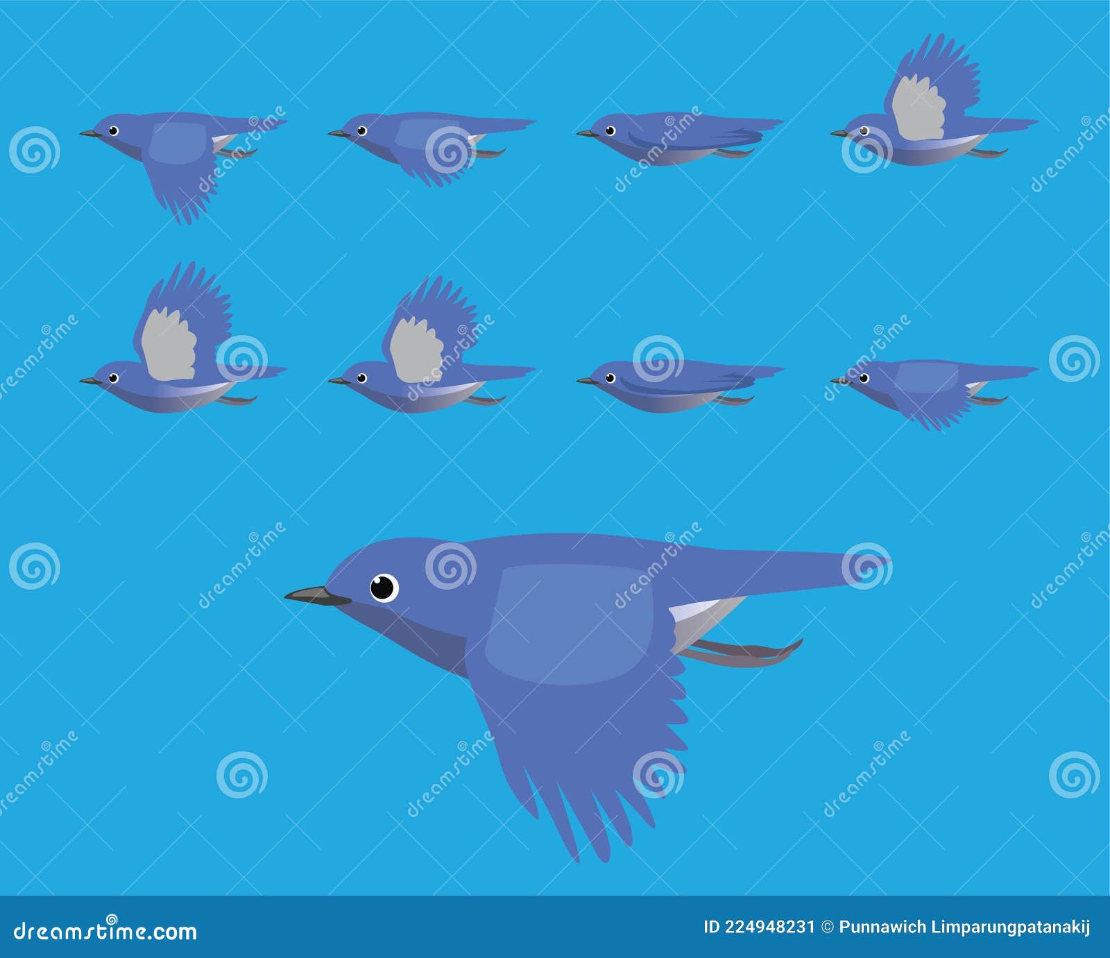 Bird Bluebird Flying Cartoon Vector Animation Frame Stock Vector ...